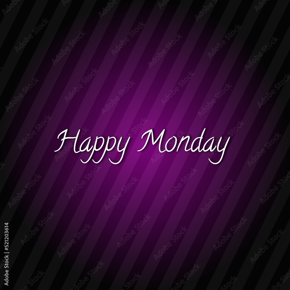 Happy Monday Text Poster Design With Diagonal Stripes and Dark Purple ...
