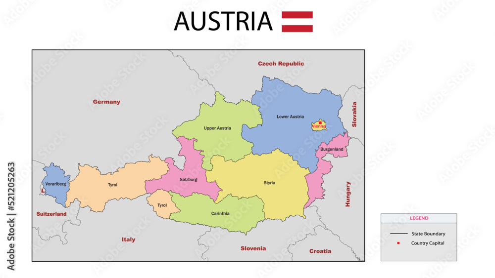 Fototapeta mapa świata dla dzieci Austria Map. Colorful Austria Map ...