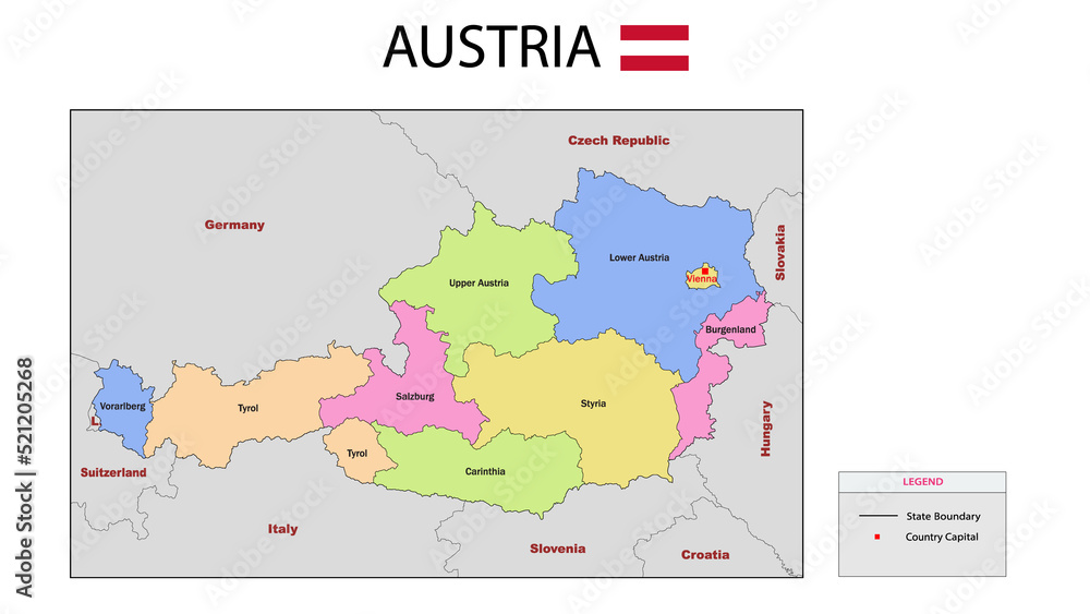 Austria Map. Colorful Austria Map with neighboring countries names and ...