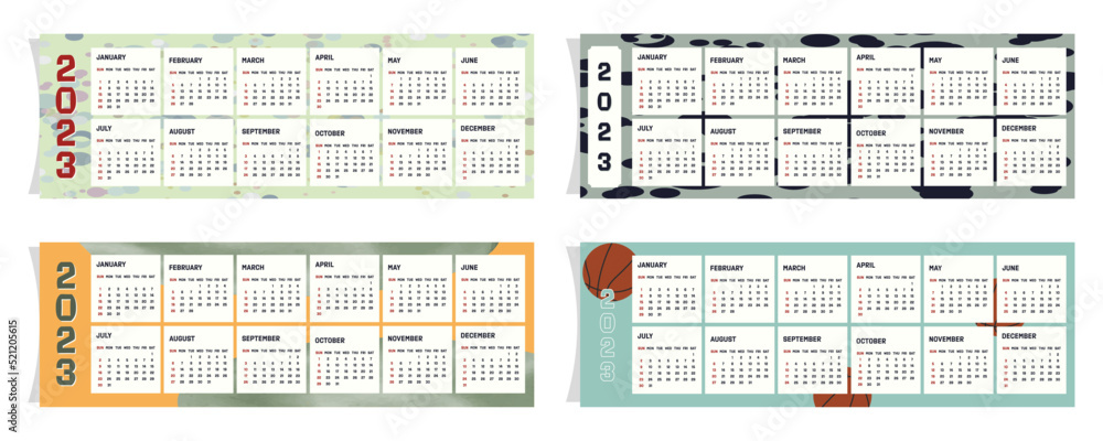 Year 2023 Monthly calendar Horizontal templates on decorative ...