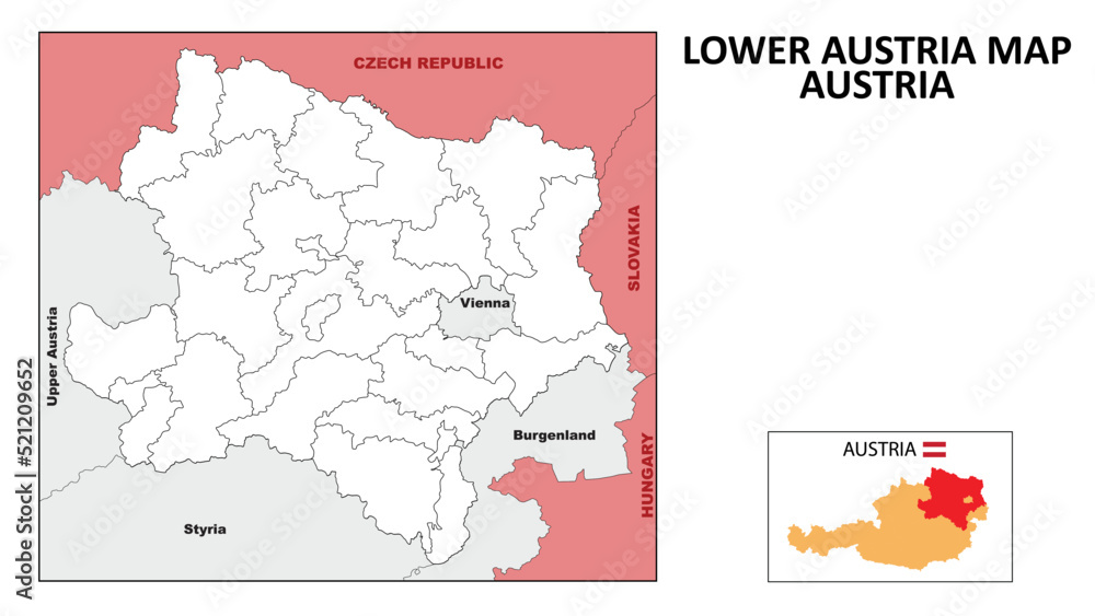 Fototapeta mapa świata dla dzieci Lower Austria Map. State and district ...