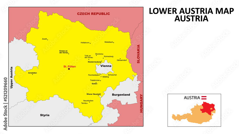 Lower Austria Maine Map. State and district map of Lower Austria ...