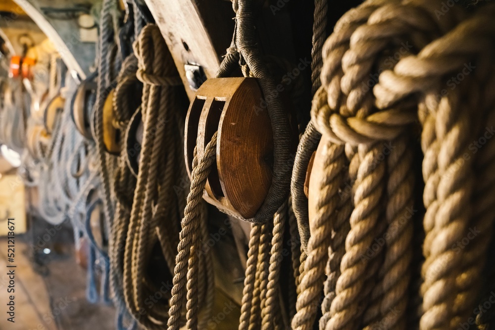 Details and ropes of the Dutch East cargo ship Stock Photo | Adobe Stock