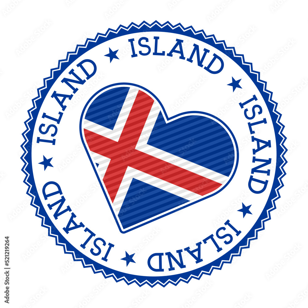 Iceland heart badge. Vector logo of Iceland with name of the country in ...