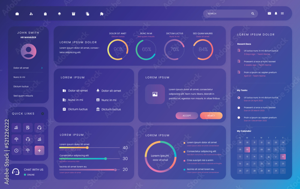 Dashboard admin panel vector design template with infographic elements ...