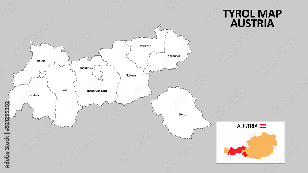 Tyrol Map. State and district map of Tyrol. Administrative map of Tyrol ...