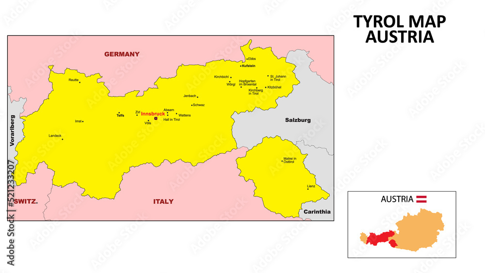 Tyrol Map. State and district map of Tyrol. Political map of Tyrol with ...