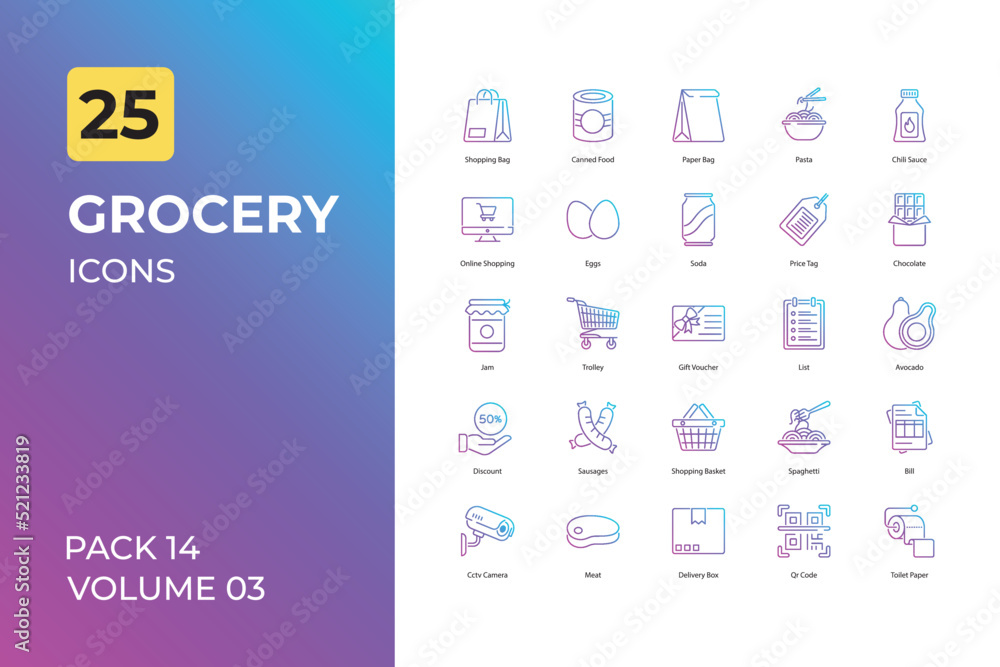 Fototapeta mapa świata dla dzieci Grocery icons collection. Set contains such Icons as shopping ...