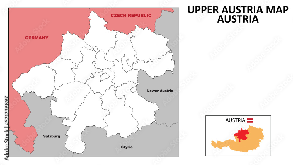 Upper Austria Map. State and district map of Upper Austria. Political ...