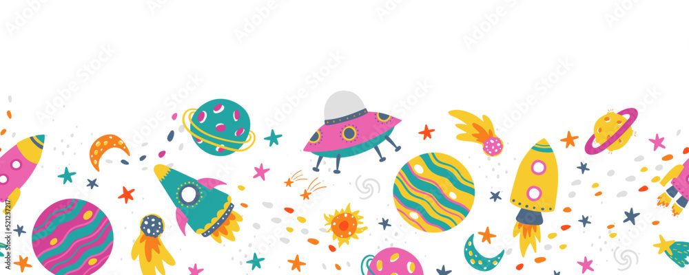 Cute outer space design for kids, fun rockets, planets, stars - great ...