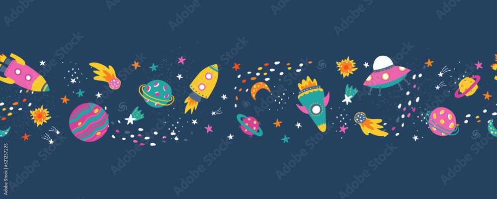 Cute outer space design for kids, fun rockets, planets, stars - great ...