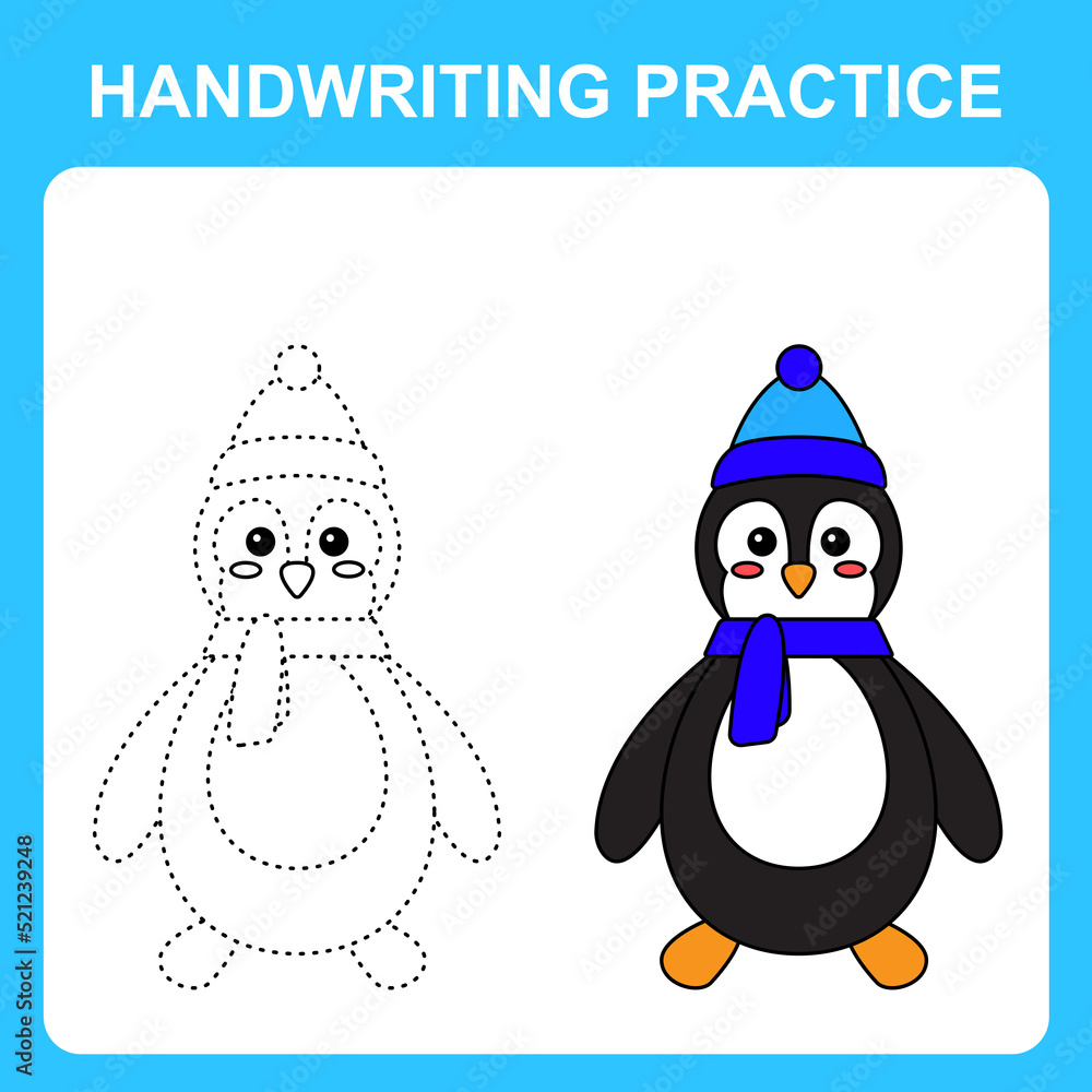 Handwriting practice. Trace the lines and color the penguin ...