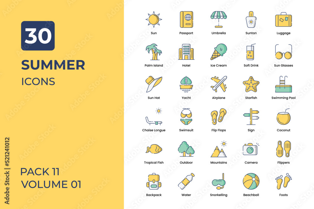 Fototapeta mapa świata dla dzieci Summer icons collection. Set contains such Icons as sunny day ...