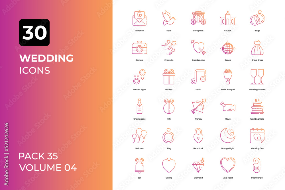 Wedding icons collection. Set contains such Icons as and more Stock ...