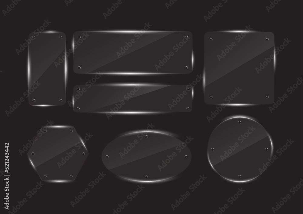 Glass plates set. Square shape, rectangle and round. See through mock ...