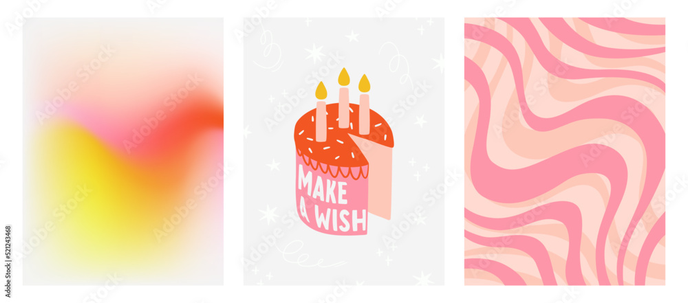 Birthday card and abstract backgrounds. Print with a cute cake with ...