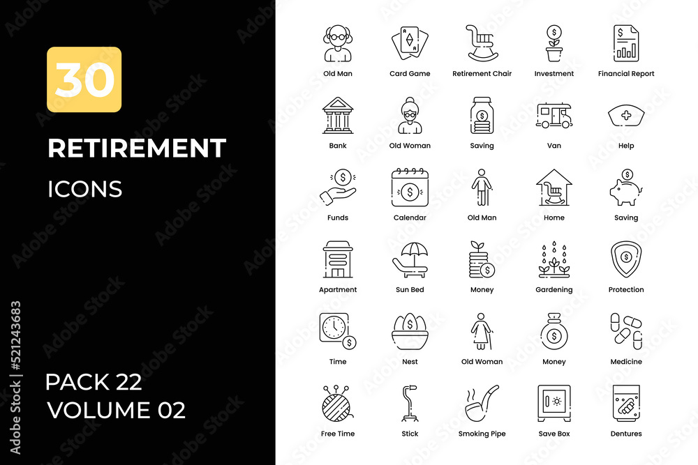 Retirement icons collection. Set contains such Icons as old man, senior ...