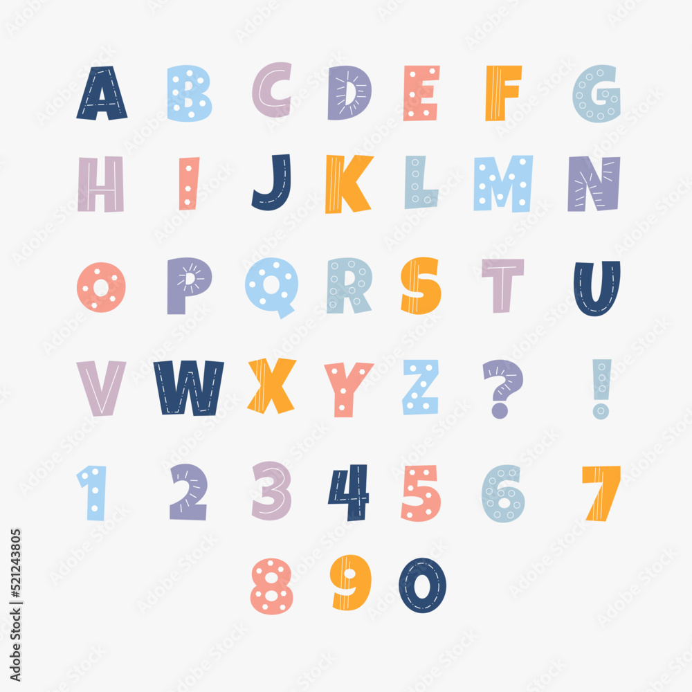English alphabet with numbers in boho style for children. Vector ...