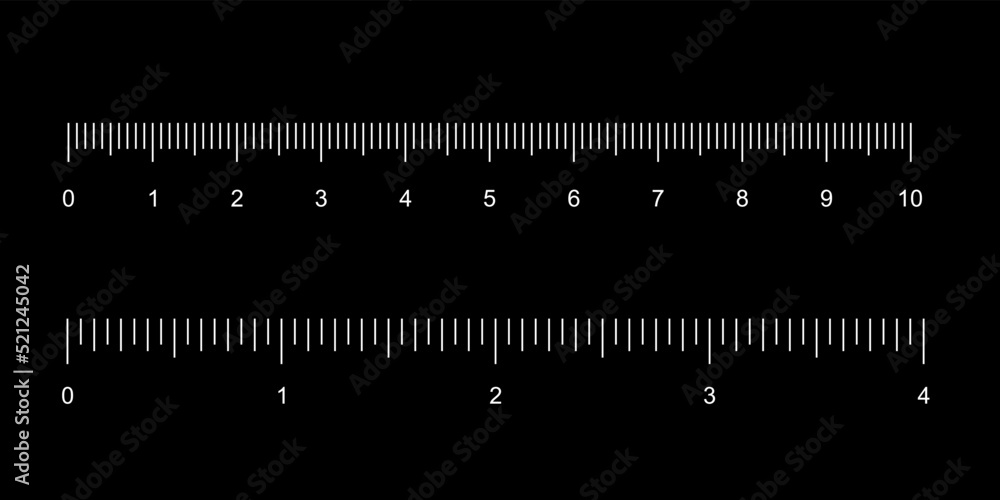 Ruler tape set with vertical white line divisions and numbers to ...