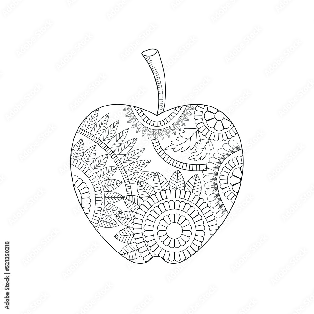 Apple Mandala Art for Coloring Page Stock Vector | Adobe Stock