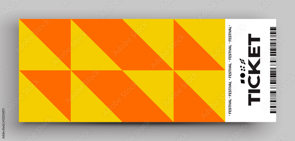 Ticket vector template layout with abstract pattern design graphics made with simple shapes and ...