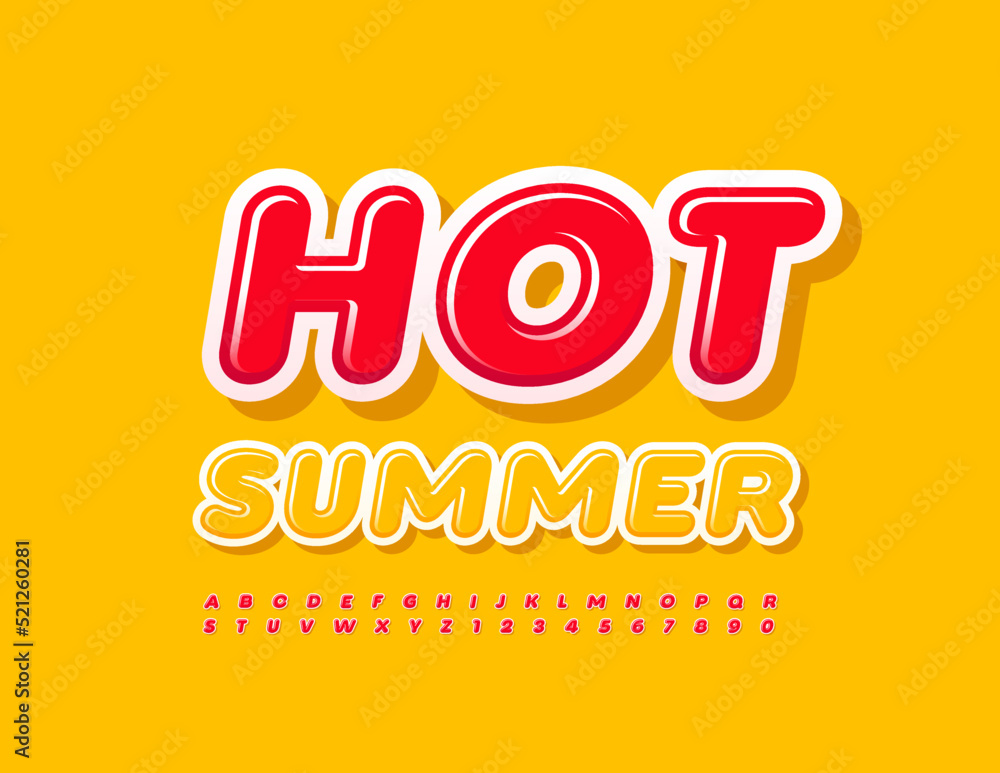 Vector season banner Hot Summer. Red bright Font. Glossy Alphabet ...
