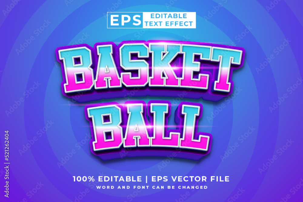 Editable text effect Basket Ball 3d cartoon template style premium ...