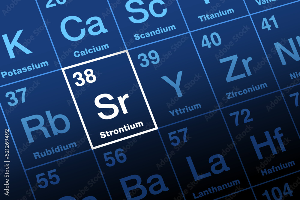 Strontium on periodic table of the elements. Alkaline earth metal and ...