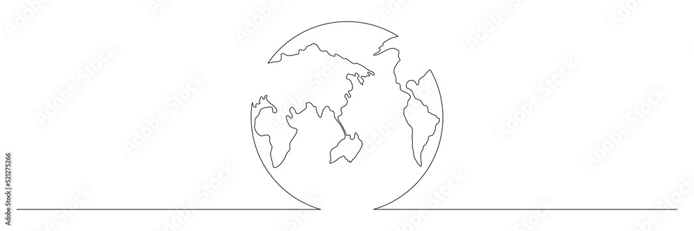 Earth globe one line art. Continuous World map doodle line drawing ...