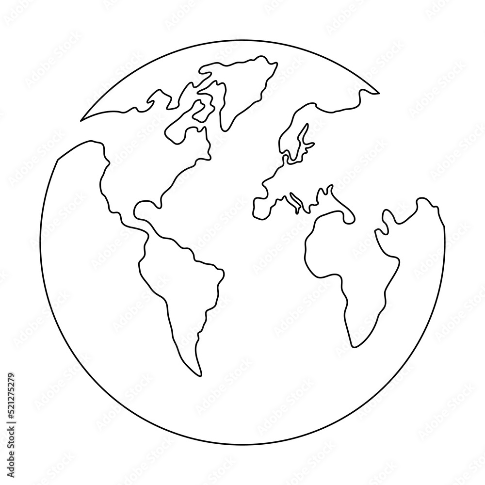 Earth continuous one line art. World map doodle line drawing. Earth ...