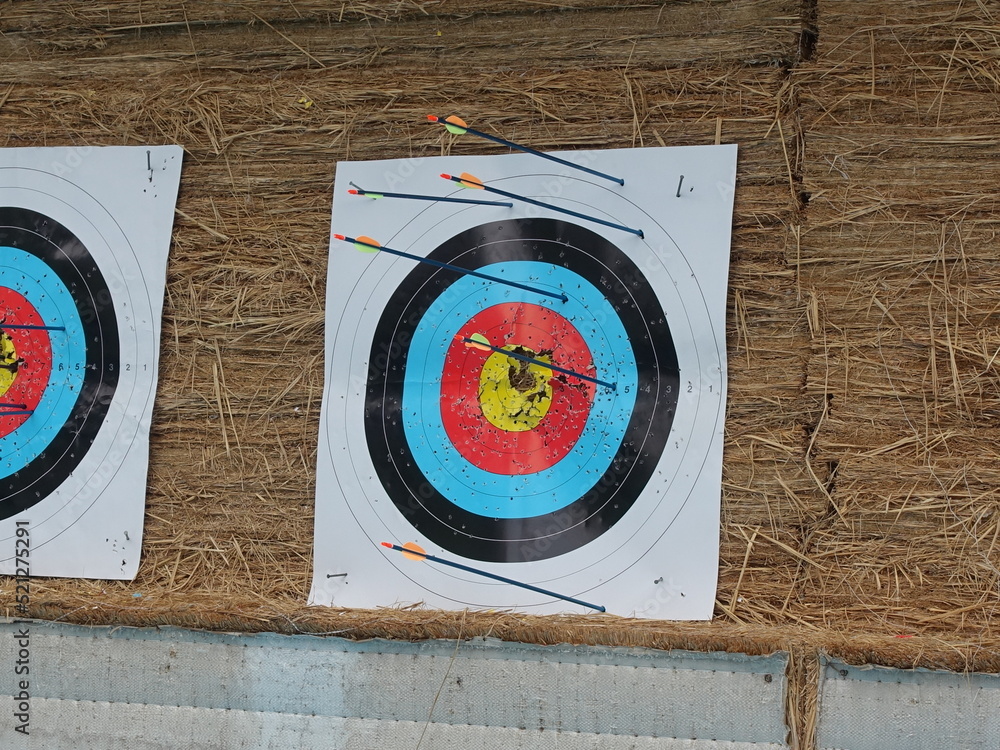 An archery target used at a school archery range in New Taipei City ...