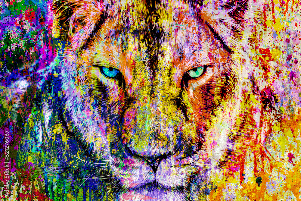 Lion head with colorful creative abstract element on white background ...