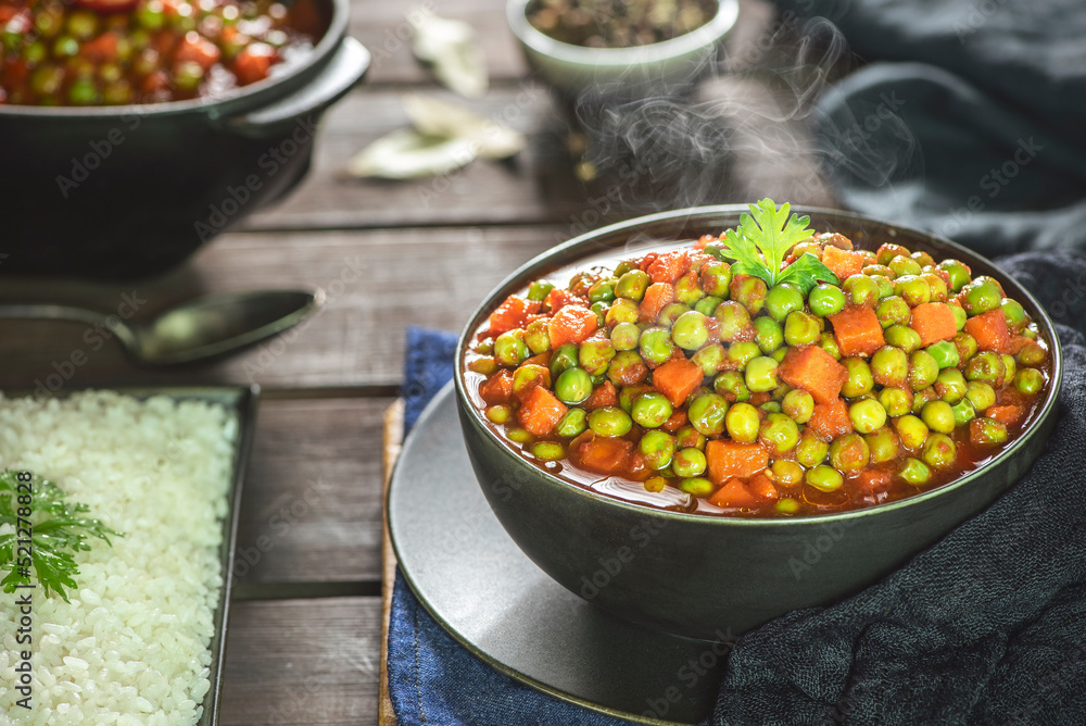 Arabic Cuisine; Middle Eastern traditional peas and carrot stew. A ...
