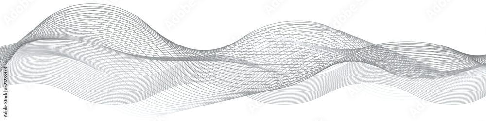 Undulate swirl wave swoosh. Gray twisted curve lines. Fractal frequency ...