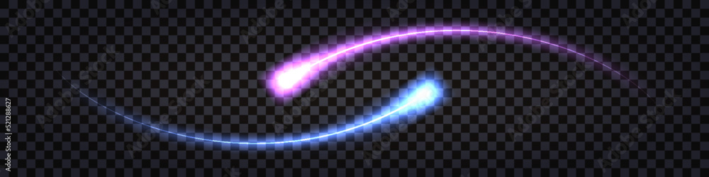 Neon glowing trails; laser beams with shiny light effect; blue and ...