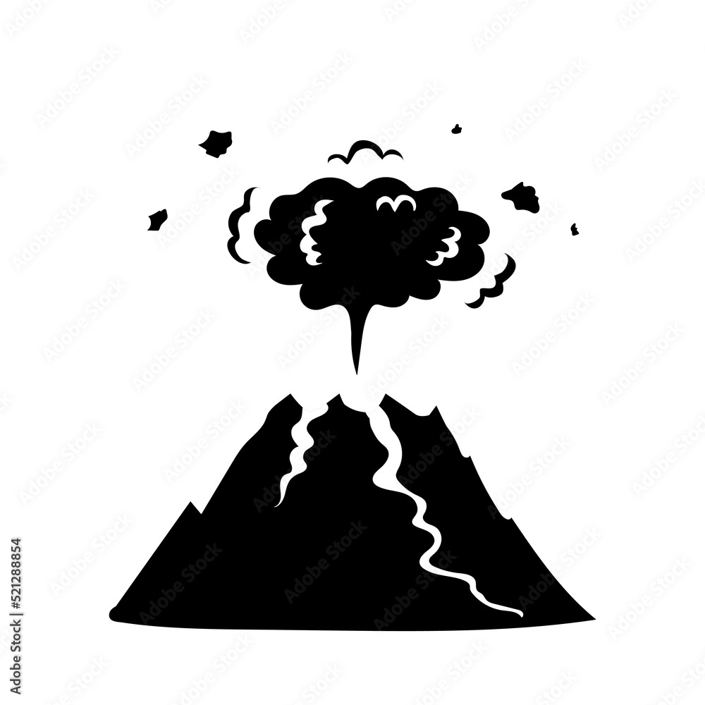 Erupting volcano. Black silhouette. Vector illustration. Stock Vector ...