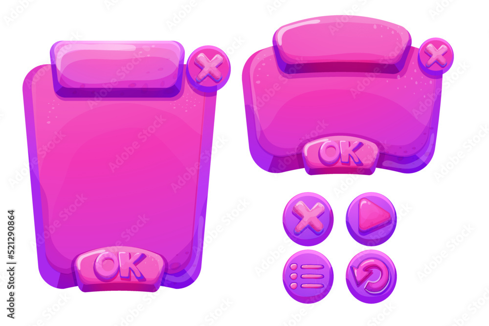 Set Jelly Fantasy Interface Template Game Menu And Setting Buttons In Cartoon Style Isolated On