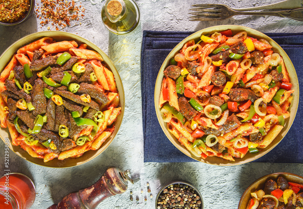 Arabic cuisine; Traditional Egyptian liver and sausage pasta dishes ...