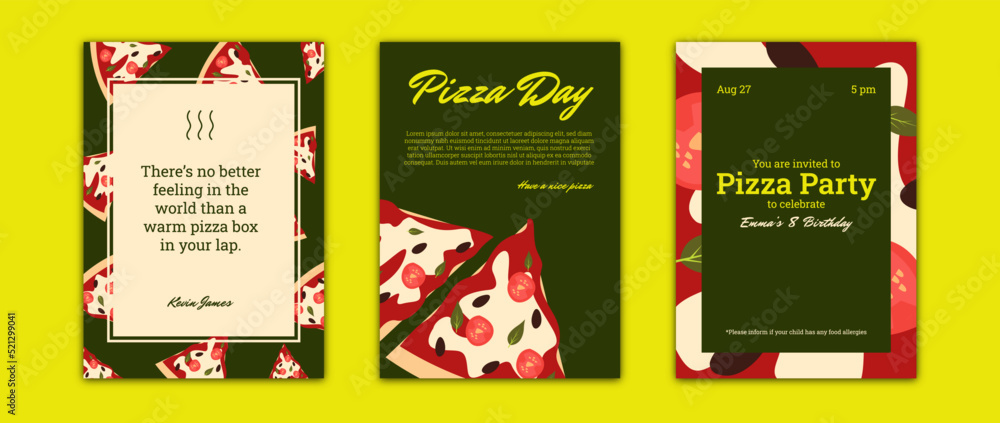 Pizza postcard and invitation for a birthday party, pizza background ...