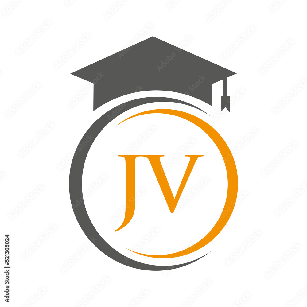 Letter JV Education Logo Concept With Educational Graduation Hat Vector ...