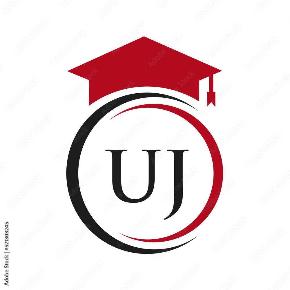 Letter UJ Education Logo Concept With Educational Graduation Hat Vector ...