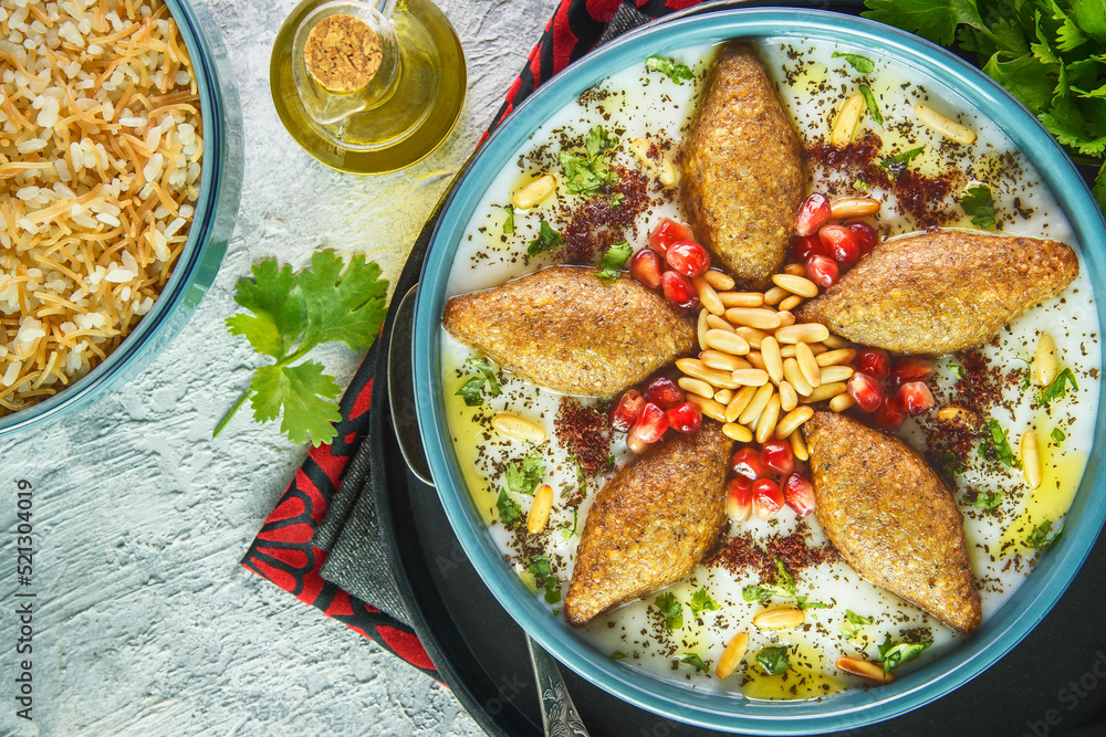 Arabic Cuisine: Middle Eastern traditional dish "Kibbeh Bi Laban ...