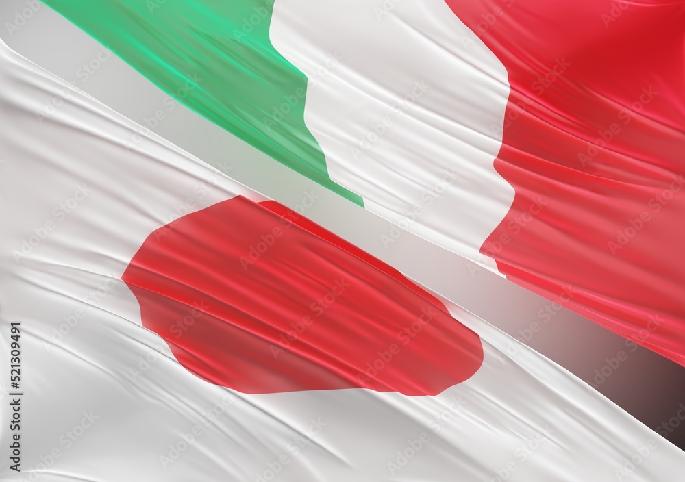 Abstract Japan Flag, next to Italian Flag 3D Render(3D Artwork) Stock ...