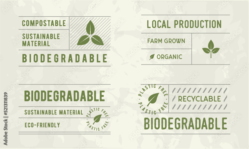 Bio tags set. Biodegradable, compostable vintage labels. Eco vintage ...