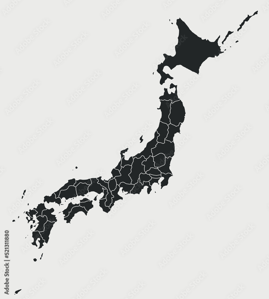 Japan map with regions isolated on white background. Blank Map of Japan ...