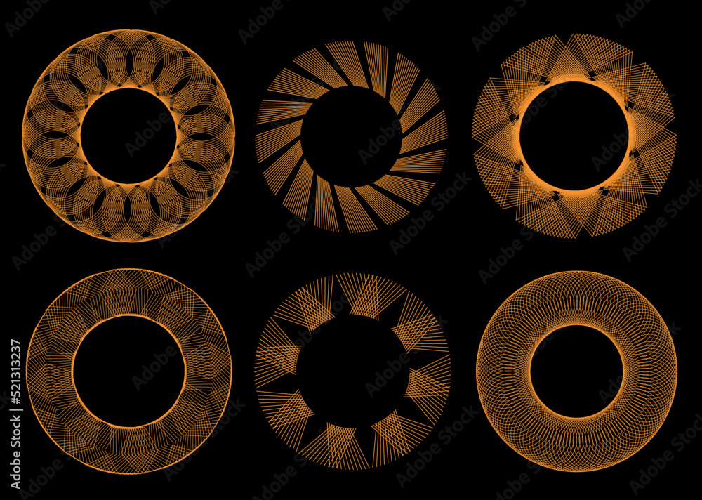 Linear shapes in vector. Geometric rings. Circle shapes set. Frames and ...