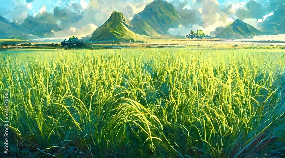 Green Rice Field wallpaper illustration Stock Illustration | Adobe Stock