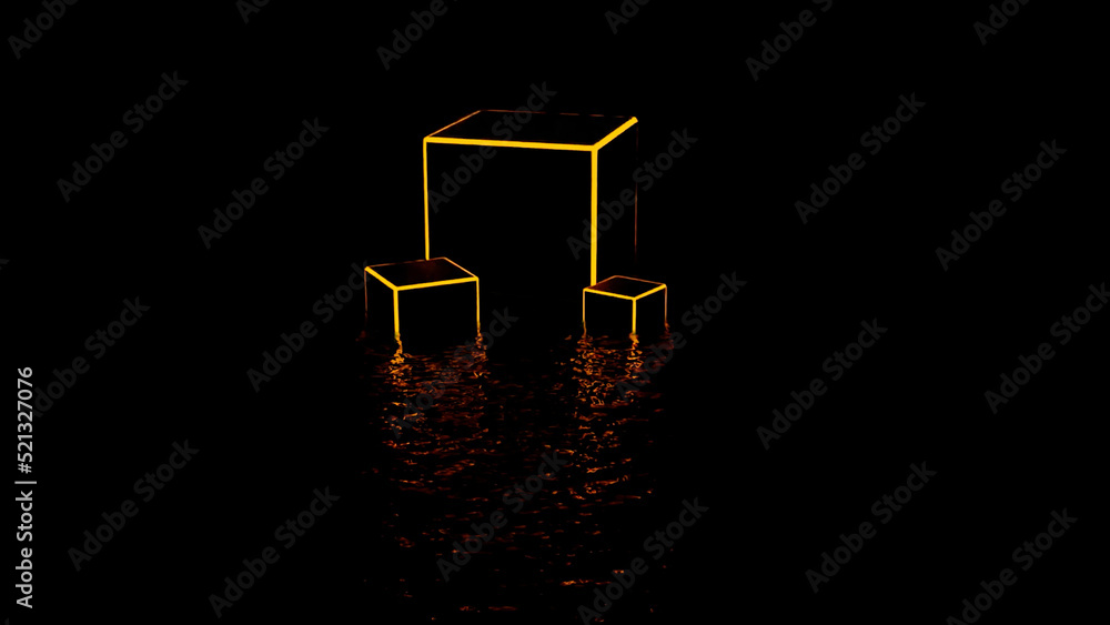 Abstract silhouettes of 3D small and big cubes isolated on a black ...