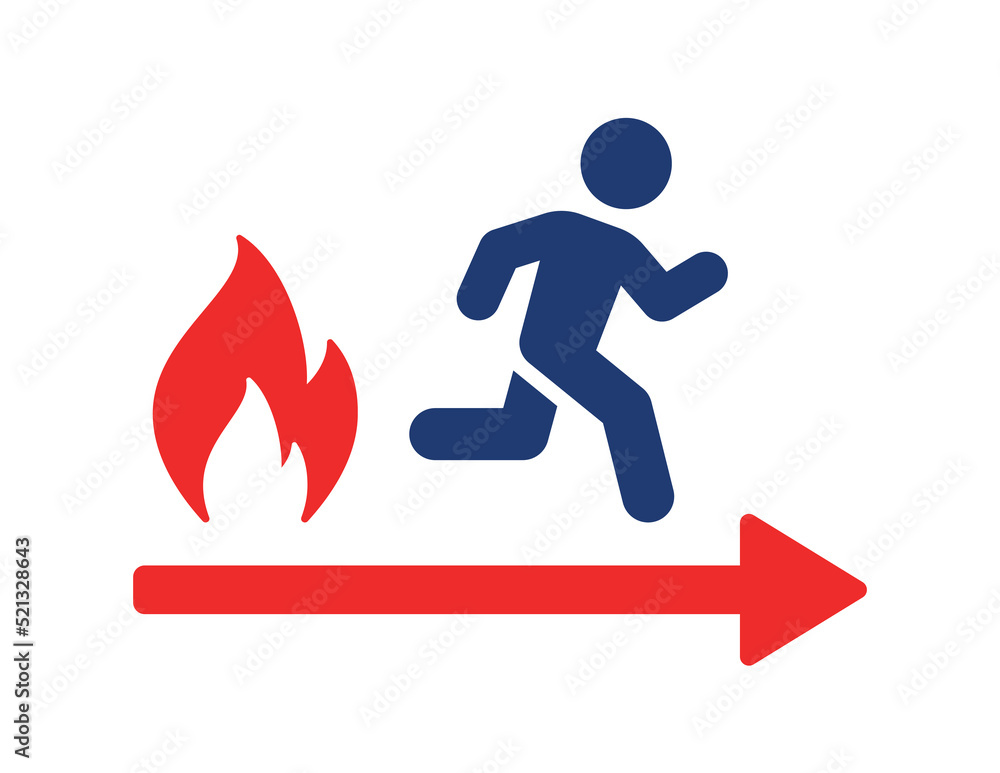 Fire exit emergency icon vector sign with person running away from the ...