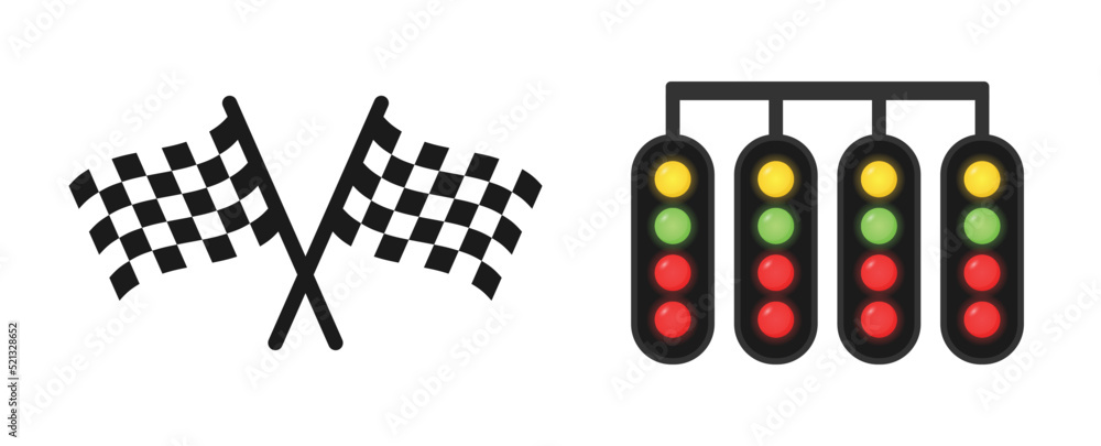 Racing starting lights system with race checkered flag icon vector ...